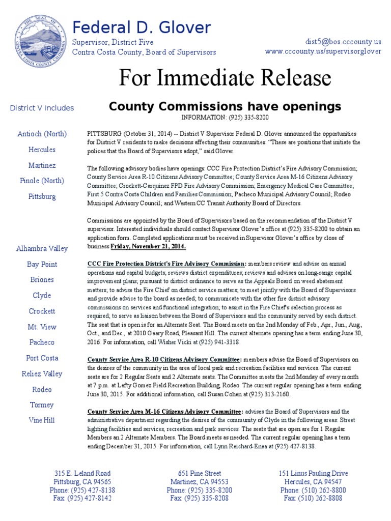 For Immediate Release: Federal D. Glover | Download Free PDF | Business