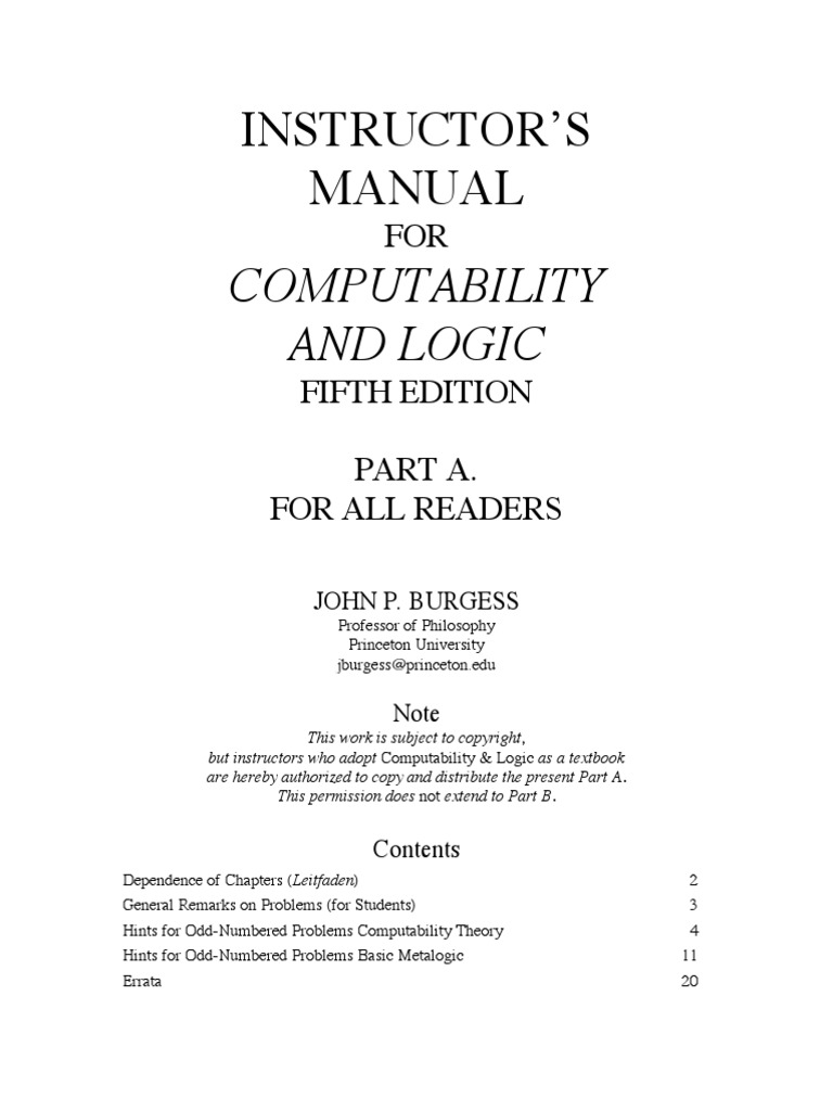 Instructor'S Manual: Computability and Logic | PDF | Theorem | Function (Mathematics)
