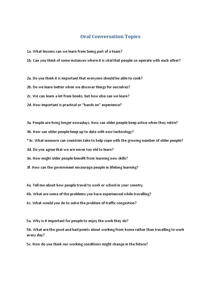 O Level Oral Conversation Topics Guide | PDF | Question | Old Age