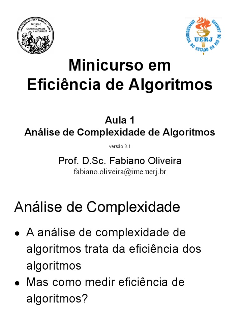 Análise de Complexidade de Algoritmos | PDF | Teoria da Complexidade ...