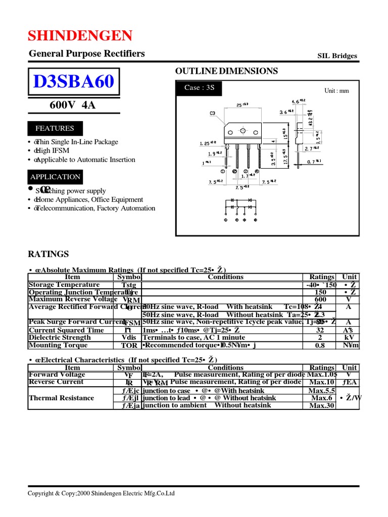 D3SBA60 Puente de Diodos | PDF | Rectifier | Diode