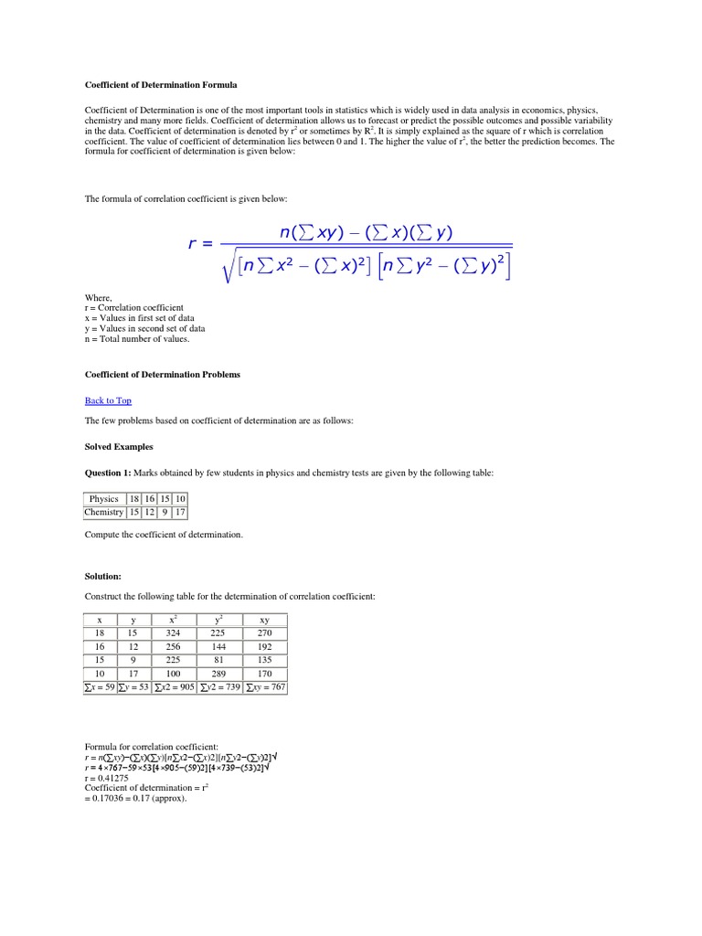 Coefficient of Determination Formula | PDF | Correlation And Dependence ...
