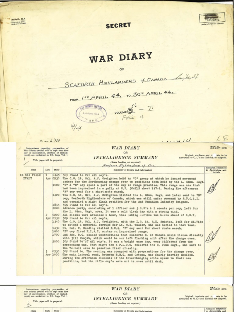 56. War Diary April 1944 (all).pdf | Military | Armed Conflict