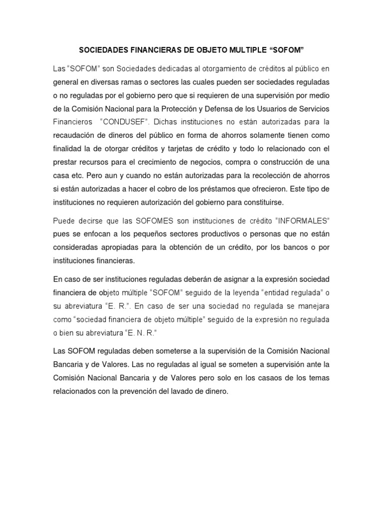 Guía Completa de SOFOM: Tipos y Requisitos | PDF | Liquidación | Bancos