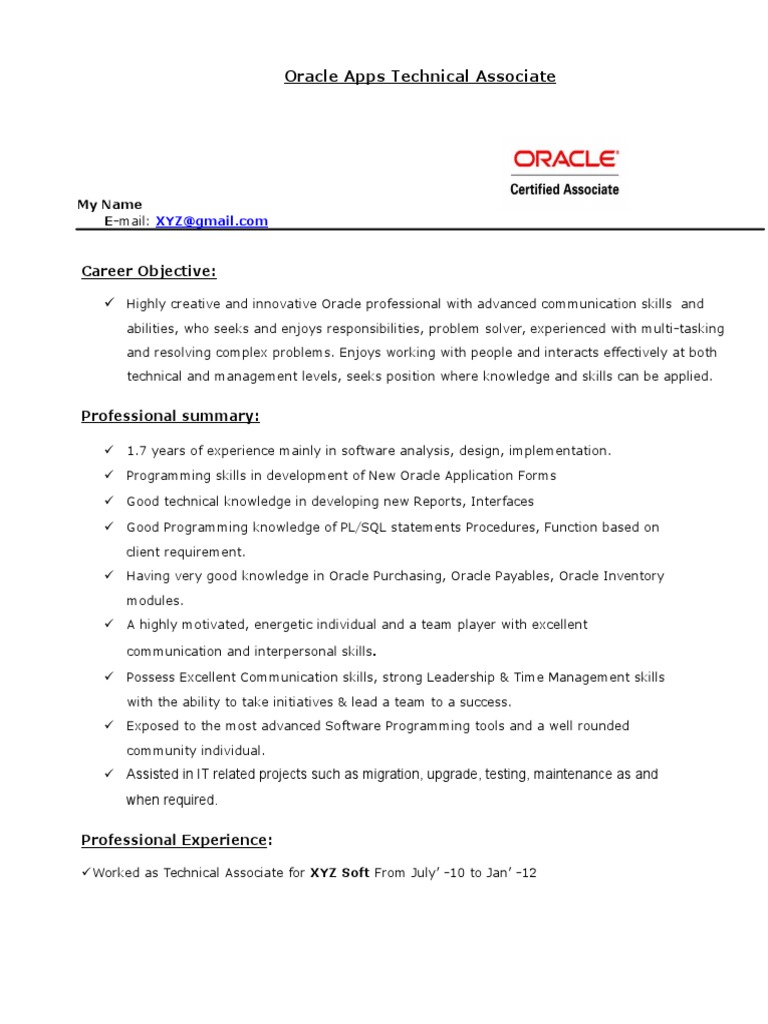 Oracle Apps Technical Associate Profile | PDF | Object Relational ...