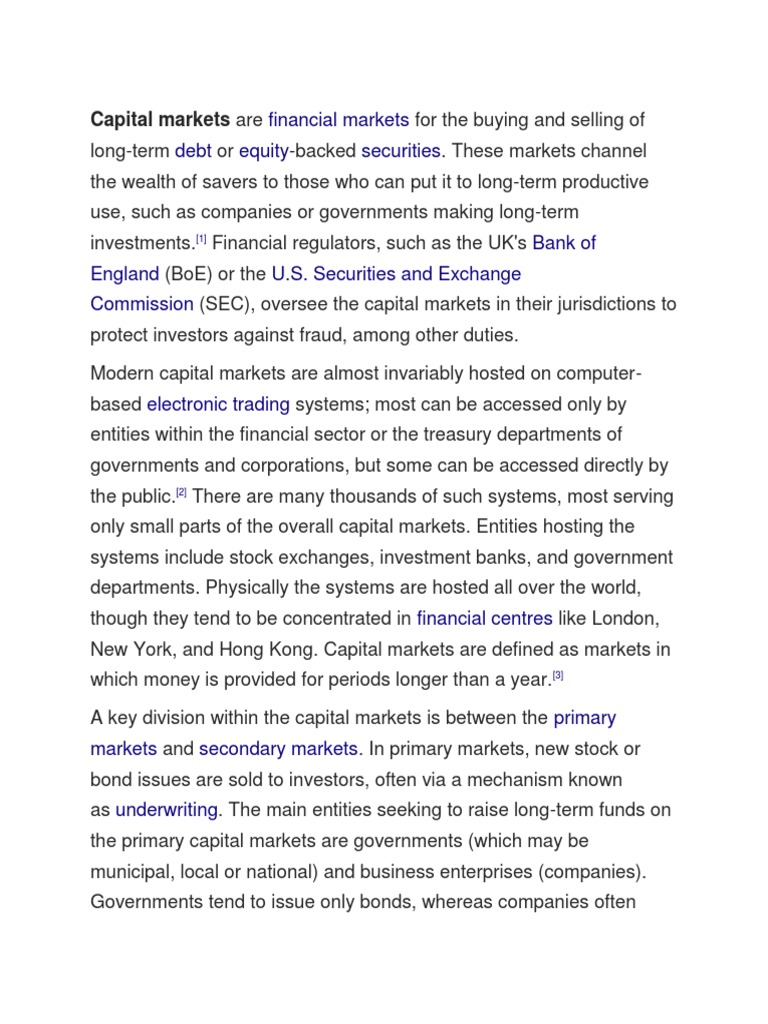 Capital Markets Are Financial Markets Debt Equity Securities Pdf
