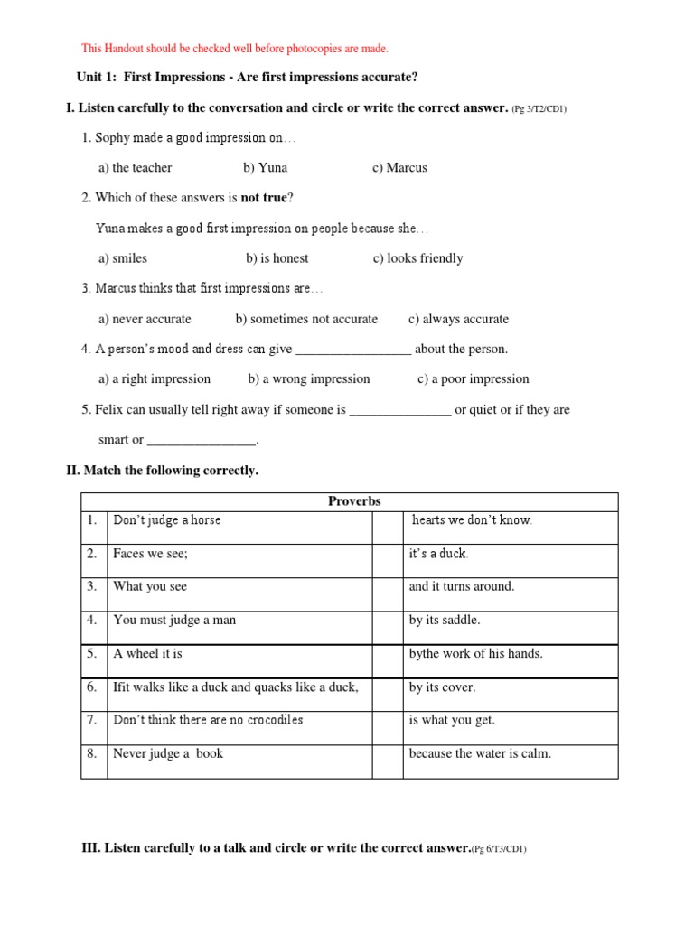 First Impressions Worksheet Guide | PDF