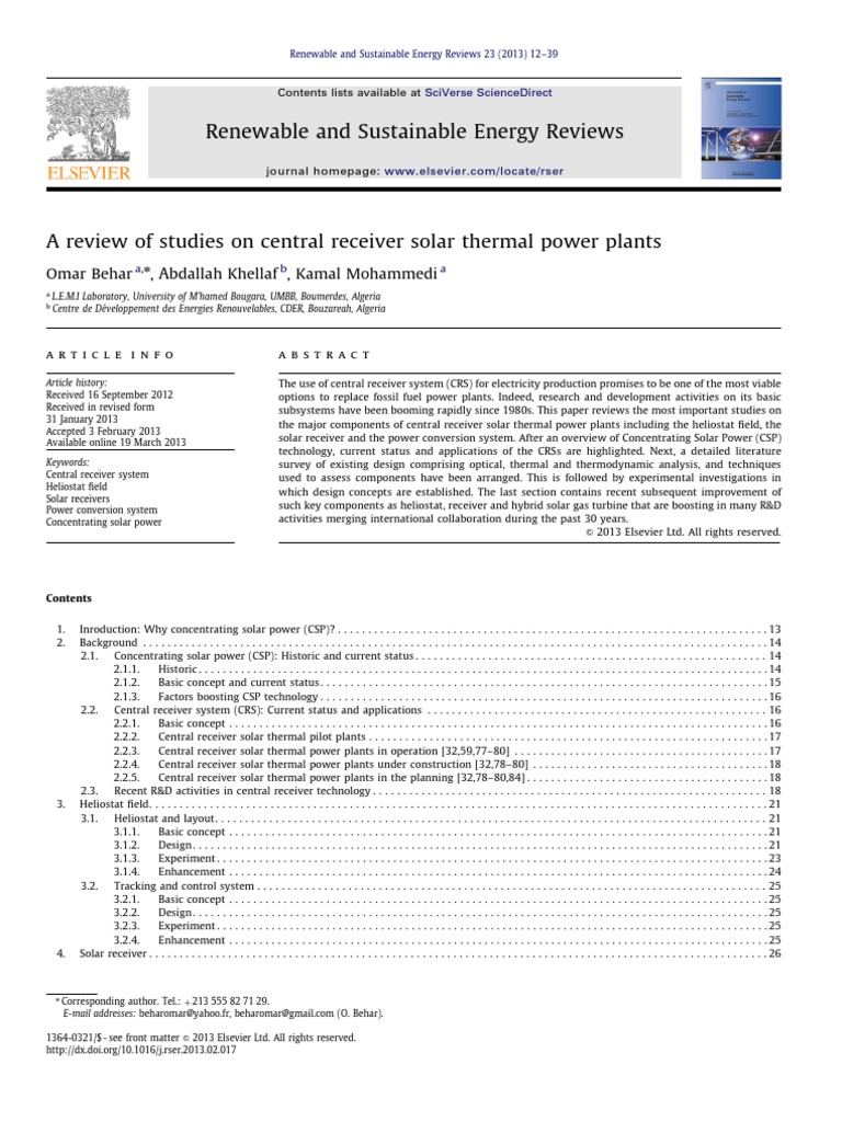 Review of Studies on the Key Components of Central Receiver Solar ...