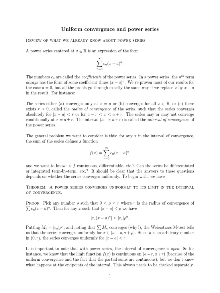 Uniform Convergence and Power Series | PDF | Series (Mathematics ...
