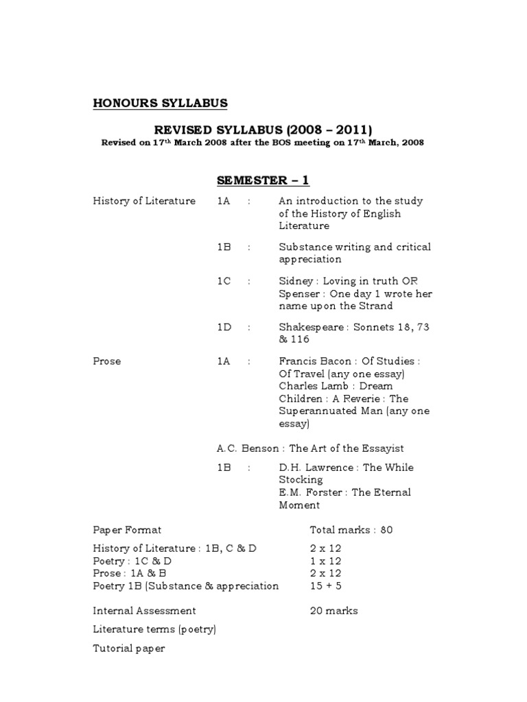 Eng Hon Syllabus | PDF | American Literature | Poetry