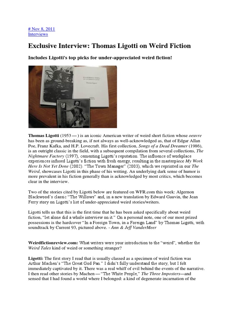 Ligotti on Weird Fiction Insights | PDF | H. P. Lovecraft | Horror Fiction