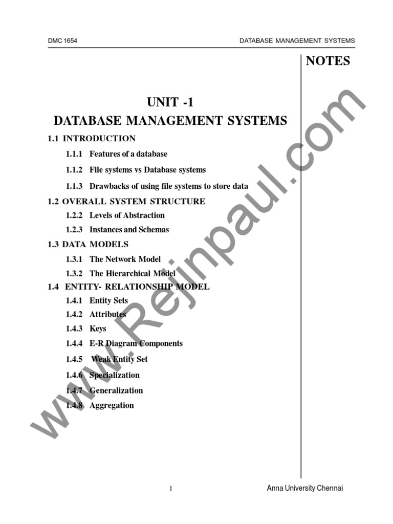 DBMS Notes From Rejinpaul | PDF | Relational Model | Databases