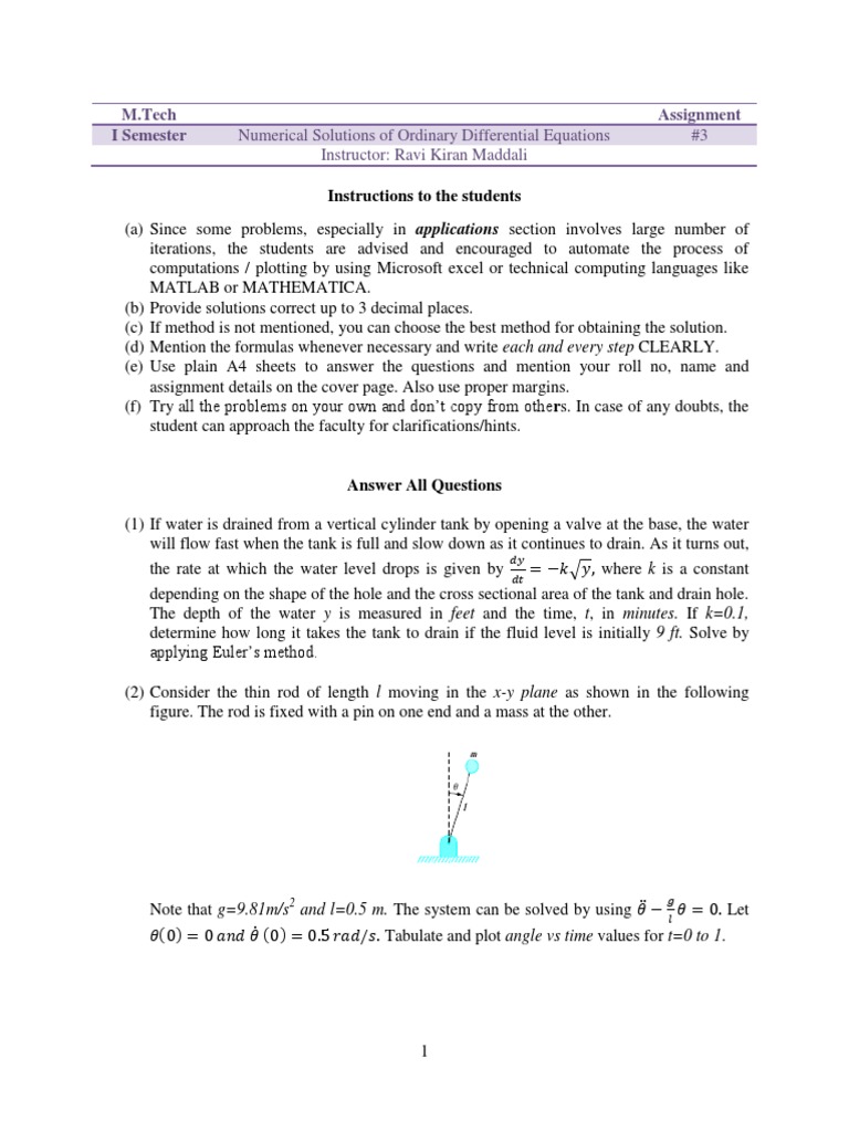 ODE & LSE Assignment | PDF | Reaction Rate | Chemical Reactor