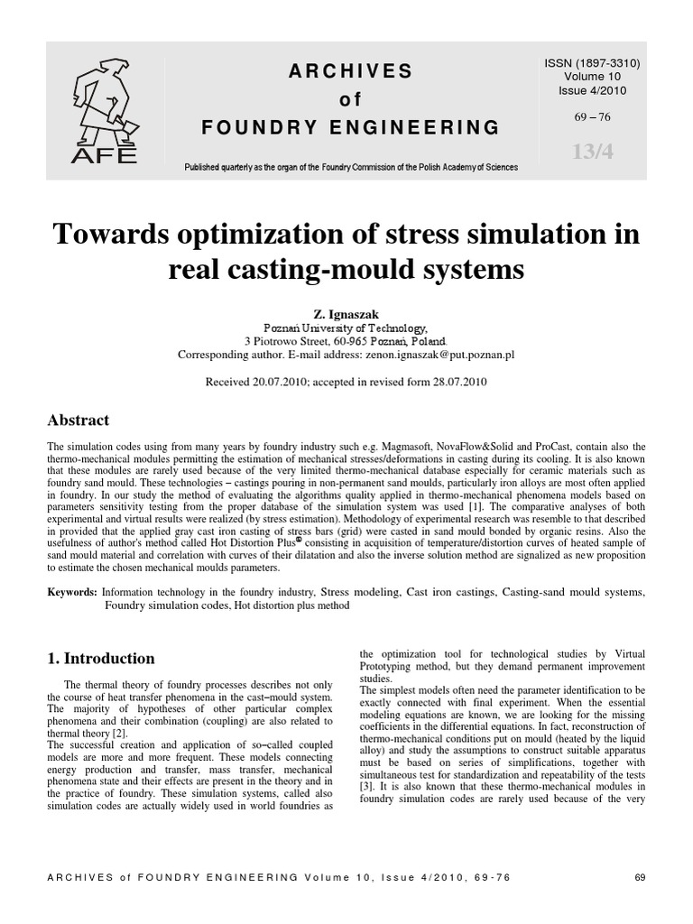 Optimization of Stress Simulation in Real Casting Mould Systems | PDF ...