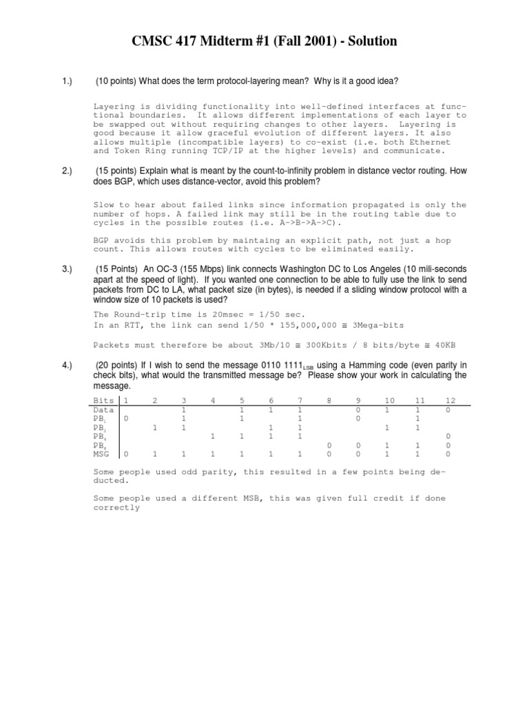 CMSC 417 Midterm #1 (Fall 2001) - Solution Explained | PDF | Internet ...