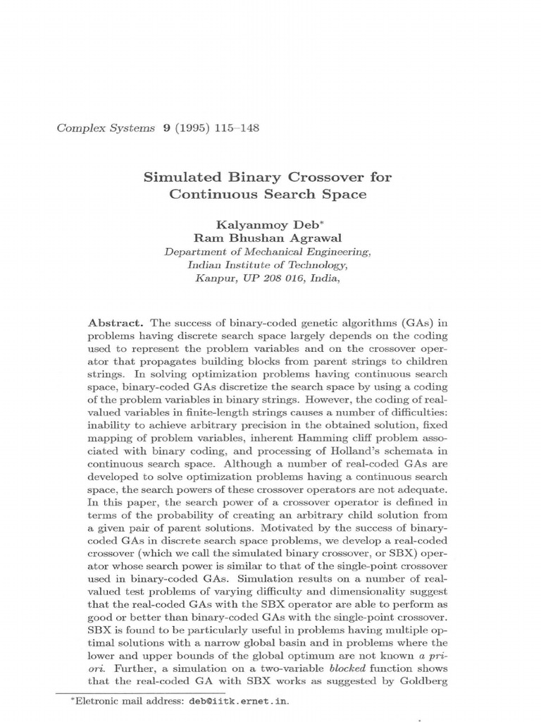 Simulated Binar Crossover F Continuous Search Space: Comp Systems | PDF | Schema (Psychology ...
