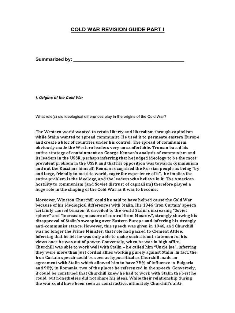 Cold War Revision Guide Part I | PDF | Cold War | Joseph Stalin