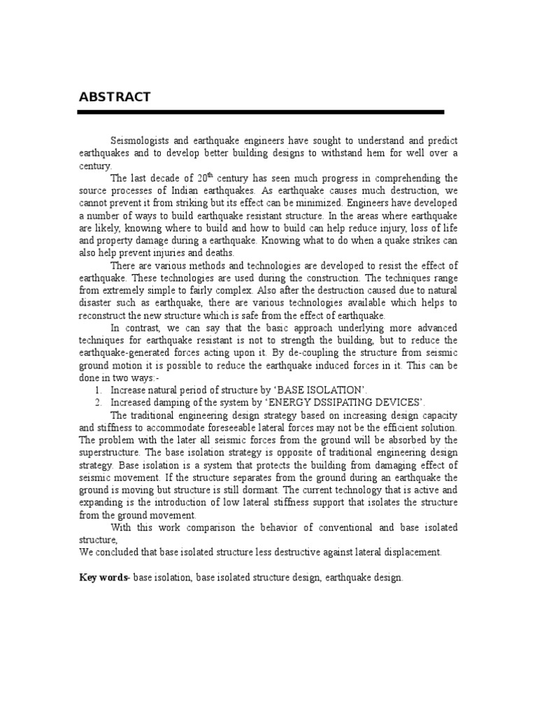 Key Words-Base Isolation, Base Isolated Structure Design, Earthquake ...