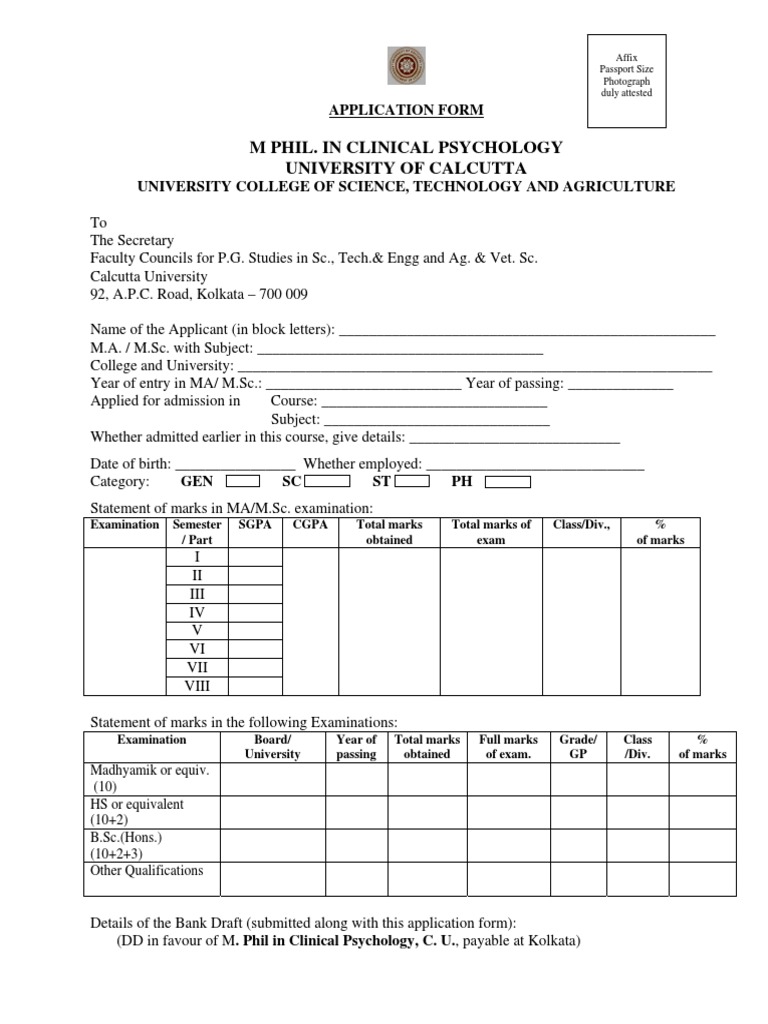 Form MPhil Clinpsy | PDF | Master Of Arts | University And College Admission