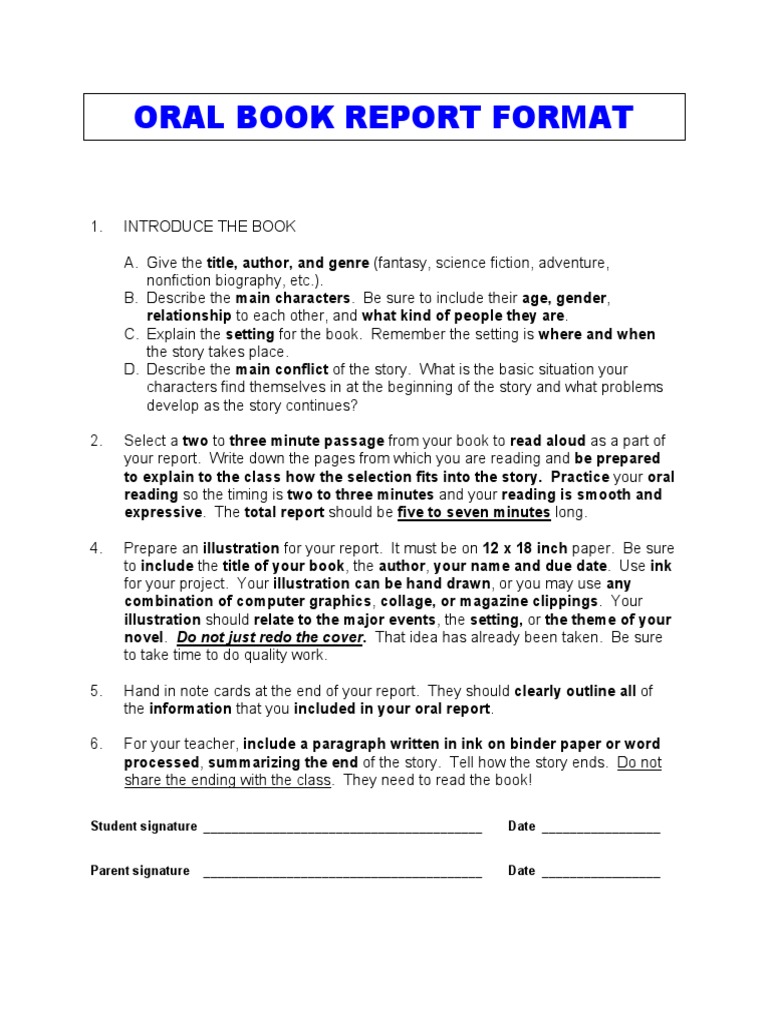 Oral Book Report Format | PDF