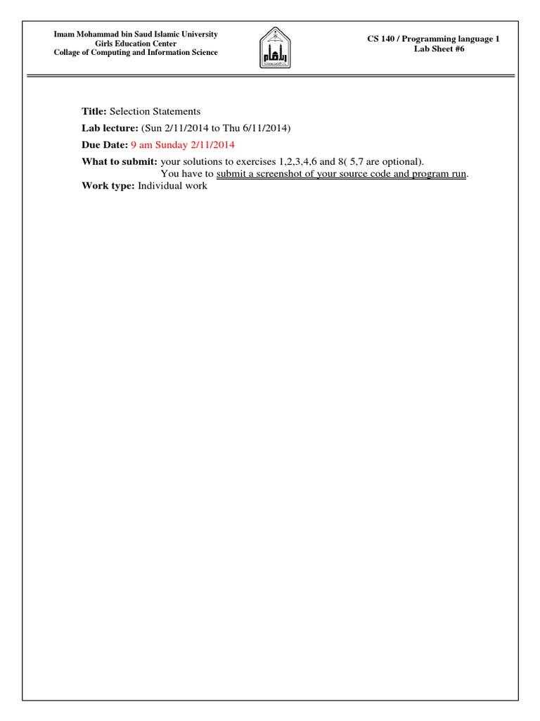 cs140 LabSheet 6 PDF | PDF | Computer Programming | Computing