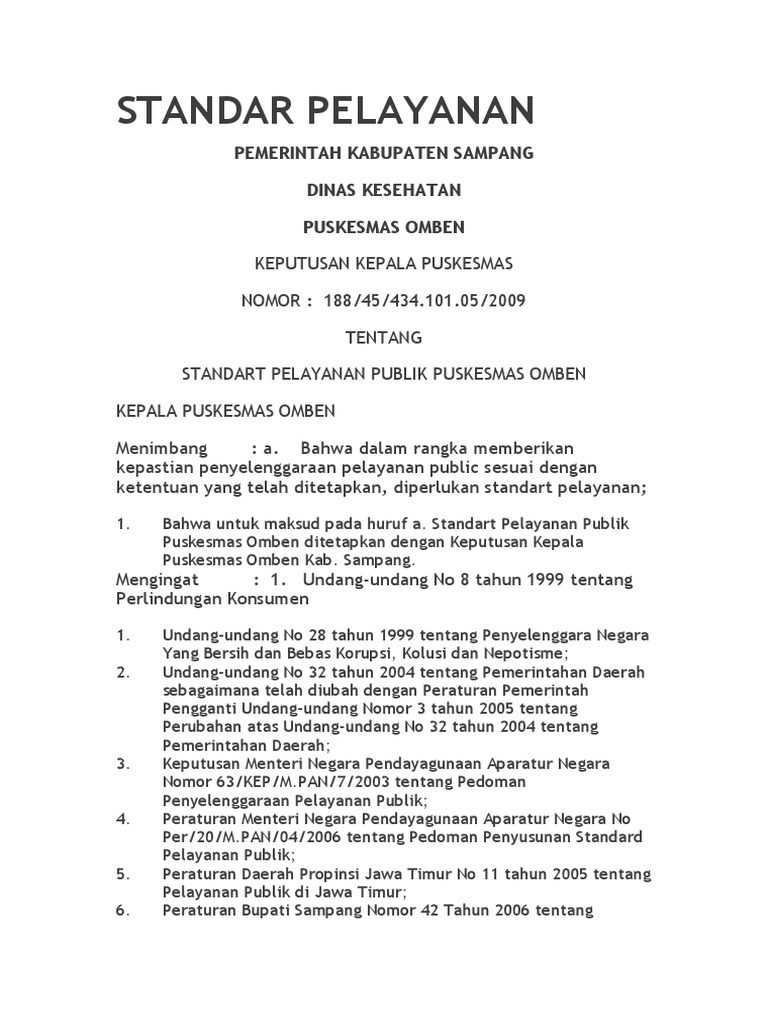 Standar Pelayanan Puskesmas | PDF