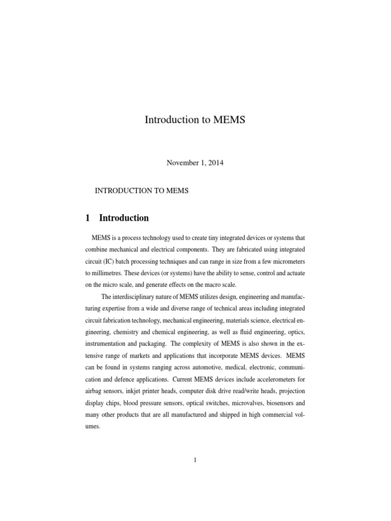 Introduction To Mems | PDF | Microelectromechanical Systems ...