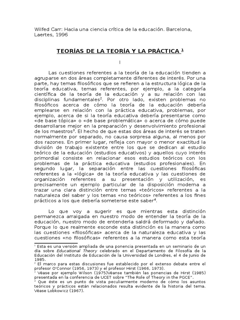 Wilfred Carr - Teorias de La Teoria y La Practica | PDF | Teoría ...