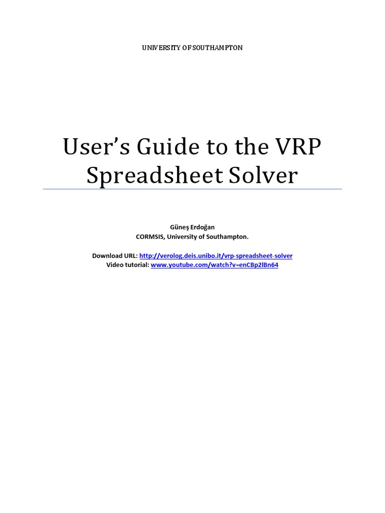 Vrp Spreadsheet Solver User S Guide Pdf Microsoft Excel