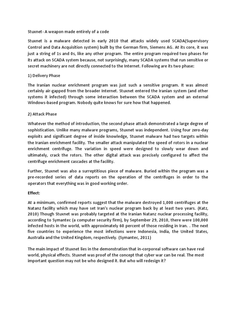 Stuxnet | PDF | Malware | Crime Prevention