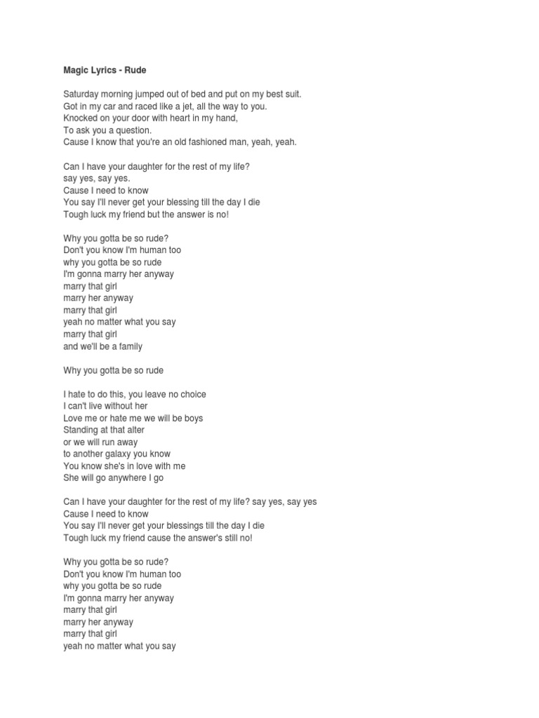 Rude By Magic Lyrics