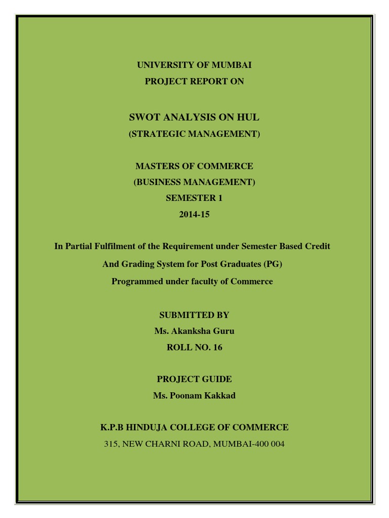 Swot Analysis On Hul: 315, NEW CHARNI ROAD, MUMBAI-400 004 | PDF ...