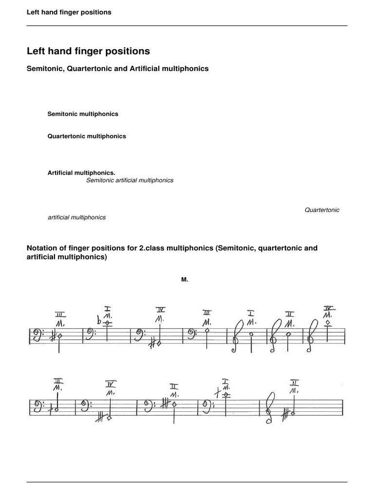 Left Hand Finger Positions | PDF | Harmonic | Musical Notation