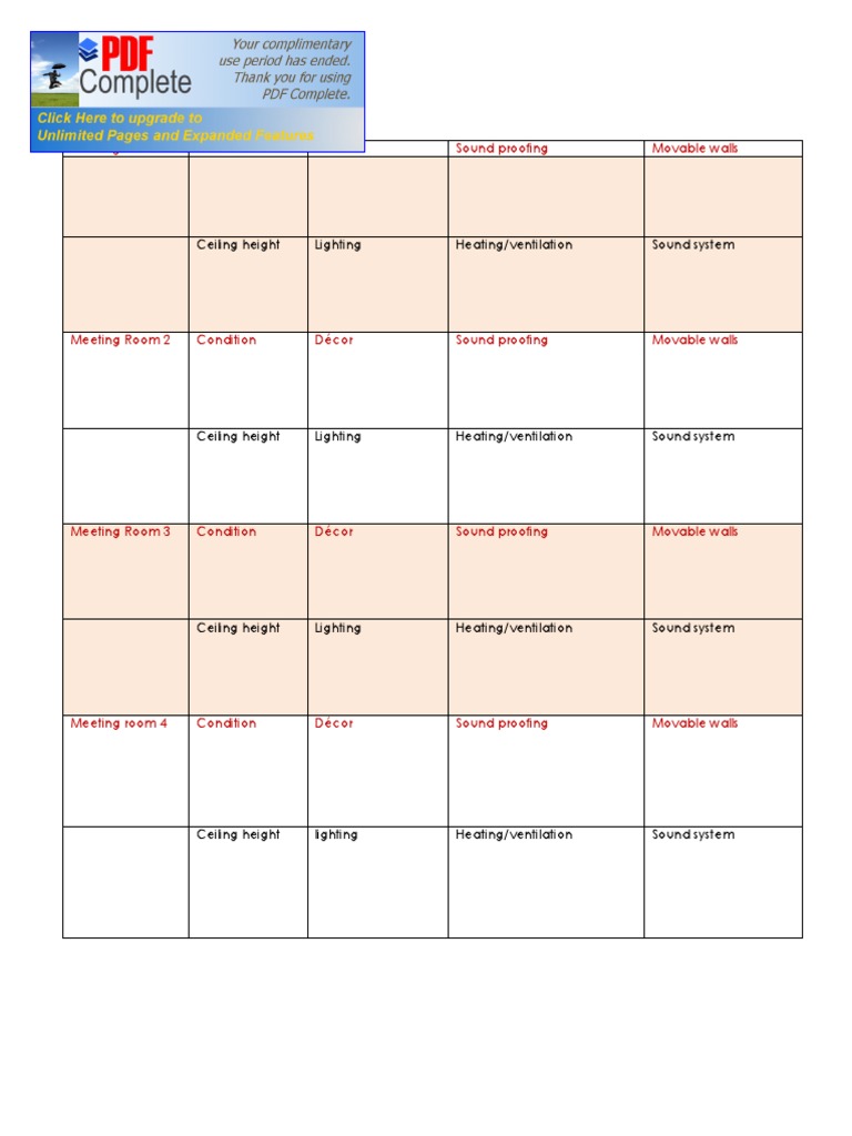 Meeting Room Checklist | PDF | Ceiling | Lighting
