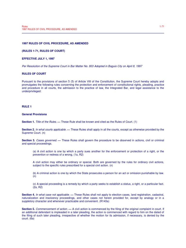 Rules of Court Civil Procedure | PDF | Pleading | Lawsuit