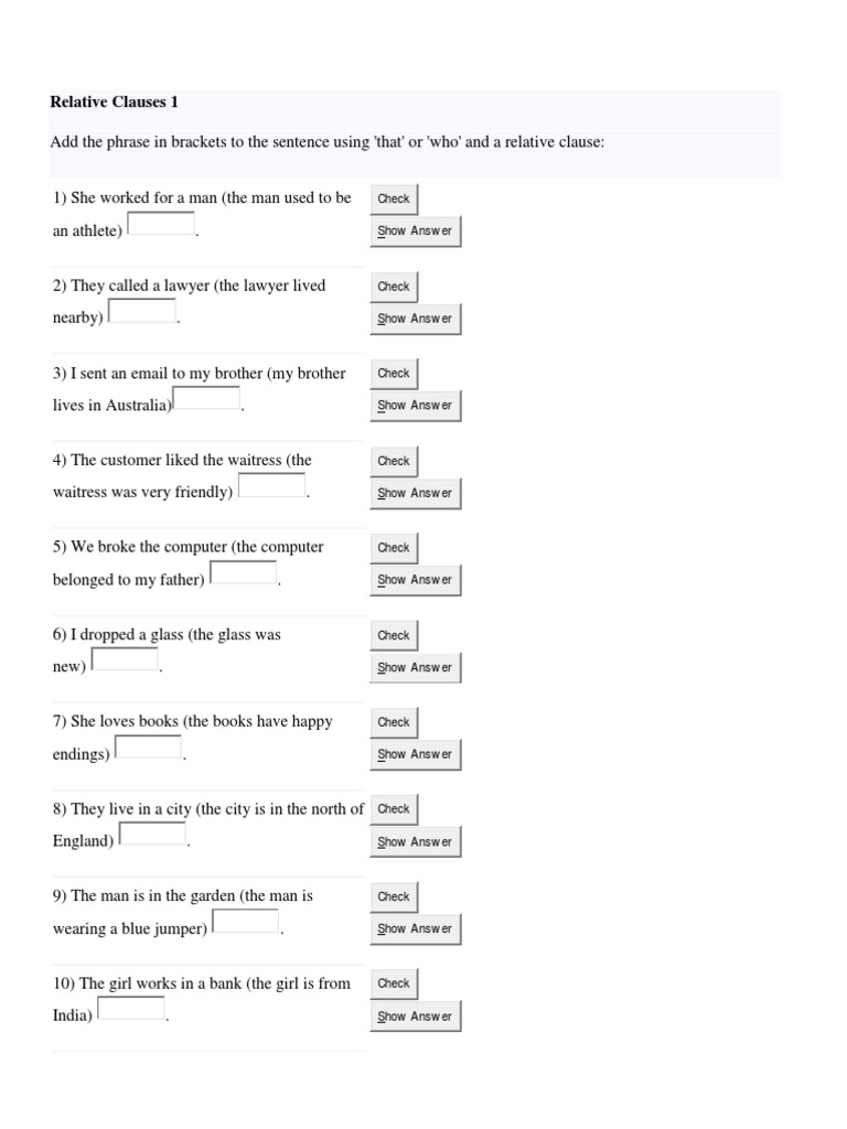 Exercises On Relative Clauses | Download Free PDF | Sentence ...