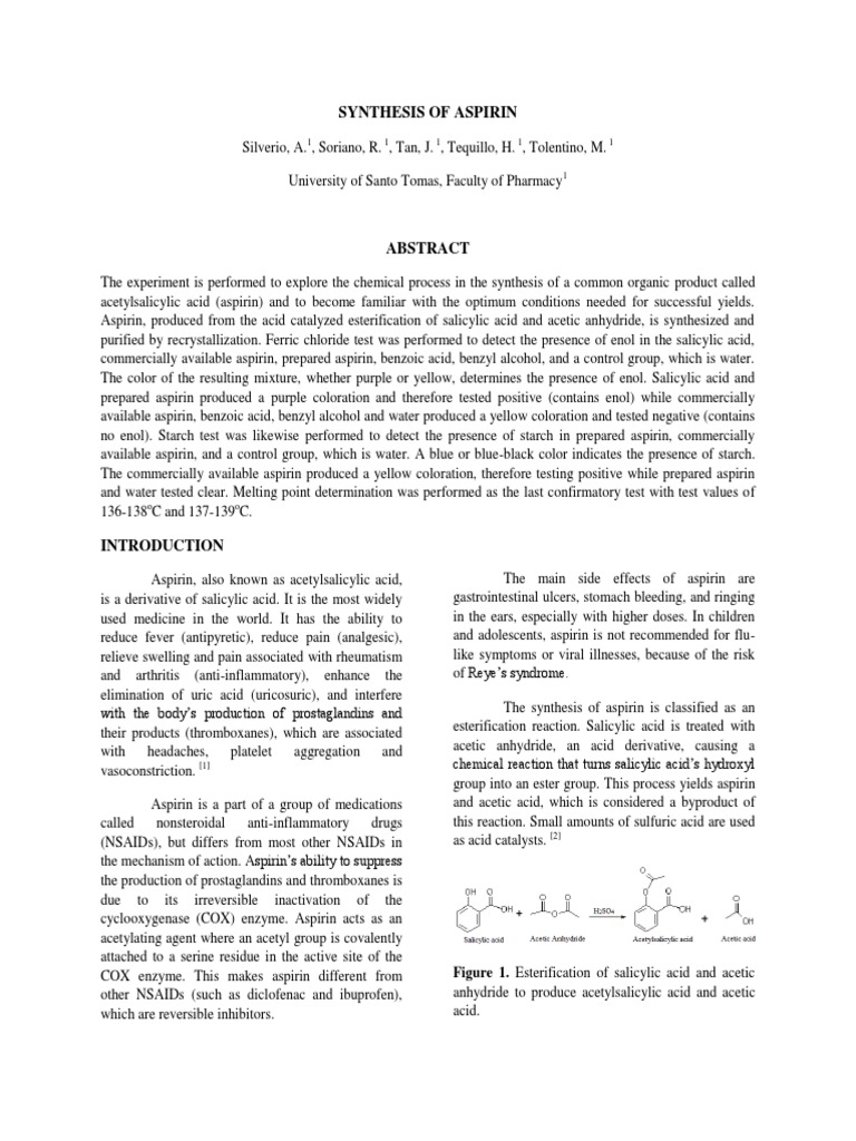 Synthesis of Aspirin: Figure 1. Esterification of Salicylic Acid and ...