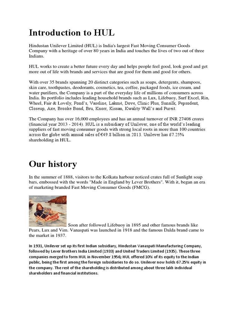 Introduction To HUL | PDF | Unilever | Foods