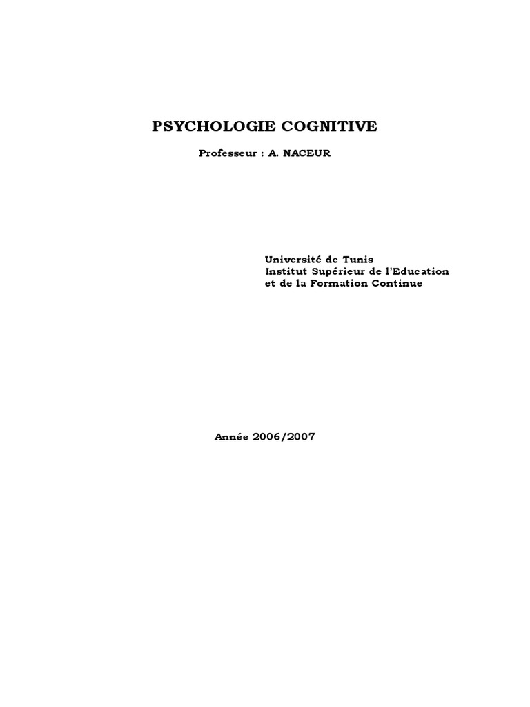 Psychologie Cognitive | PDF | Mémoire de travail | Psychologie