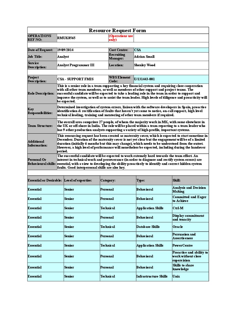 Resource Request Form: (Operations Use Only) | PDF