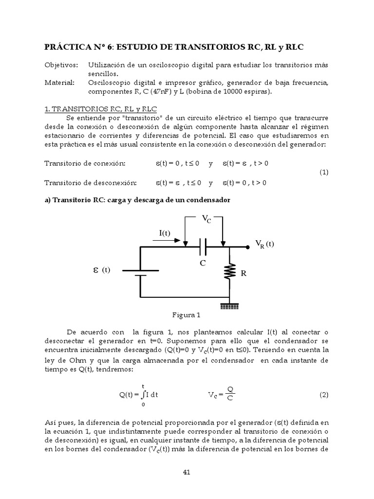 Estudio de Transitorios RC, RL y RLC | PDF | Inductor | Condensador