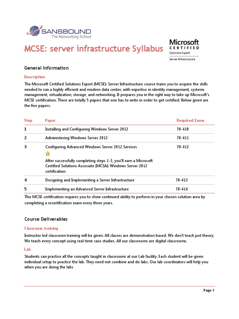 MCSE: Server Infrastructure Syllabus: General Information | PDF | Active Directory | Hyper V
