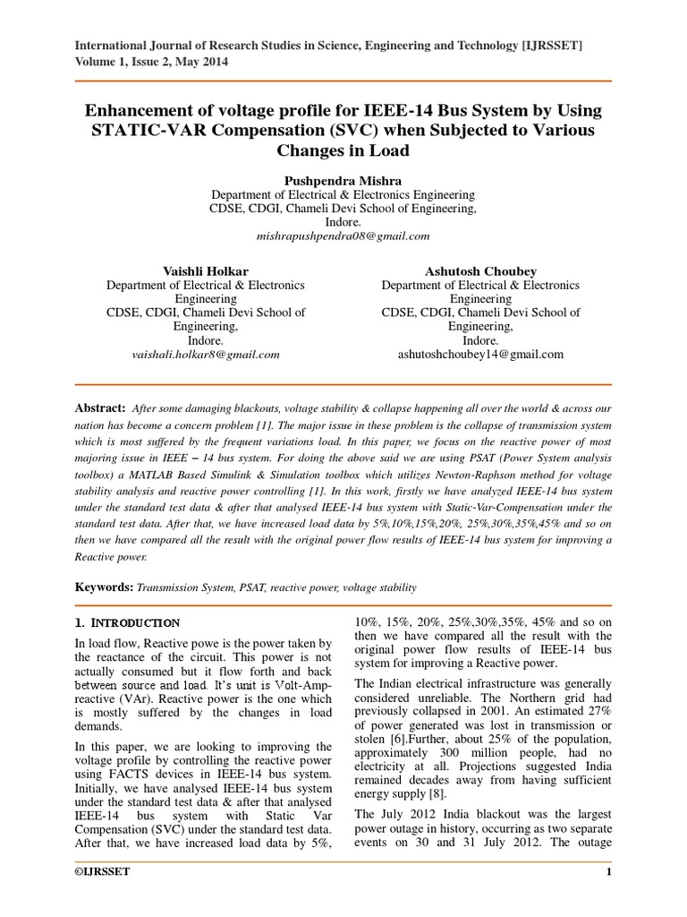Enhancement of Voltage Profile For IEEE-14 Bus System by Using STATIC-VAR Compensation (SVC ...