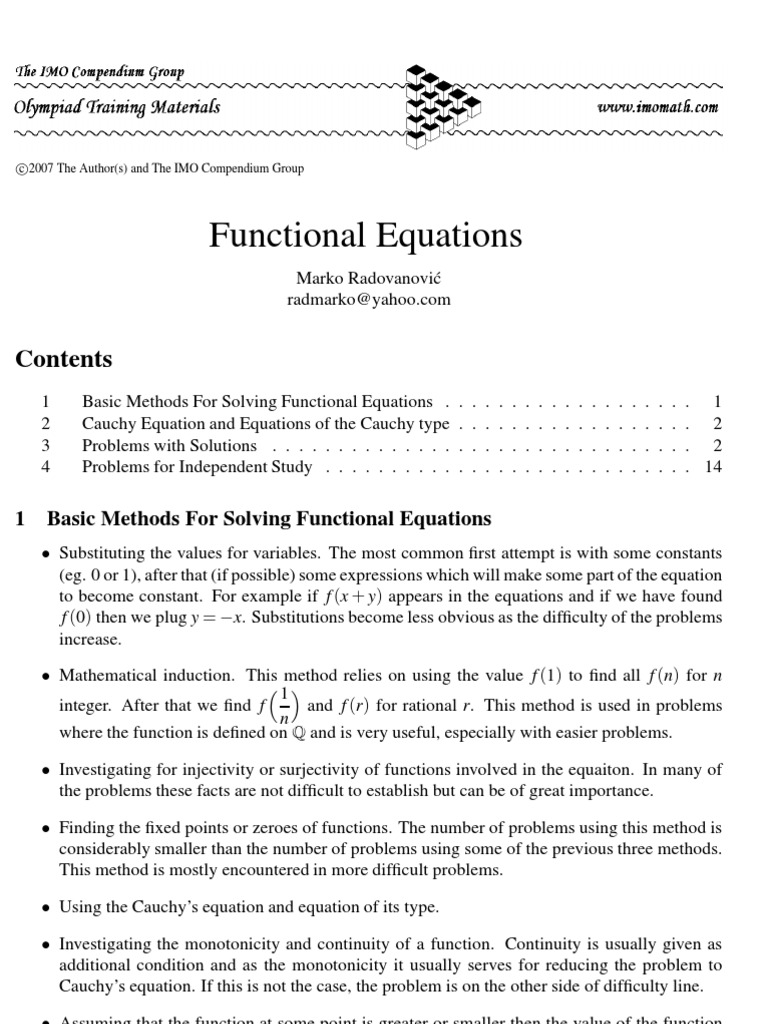Imomath Functional Equations Pdf Recurrence Relation Equations