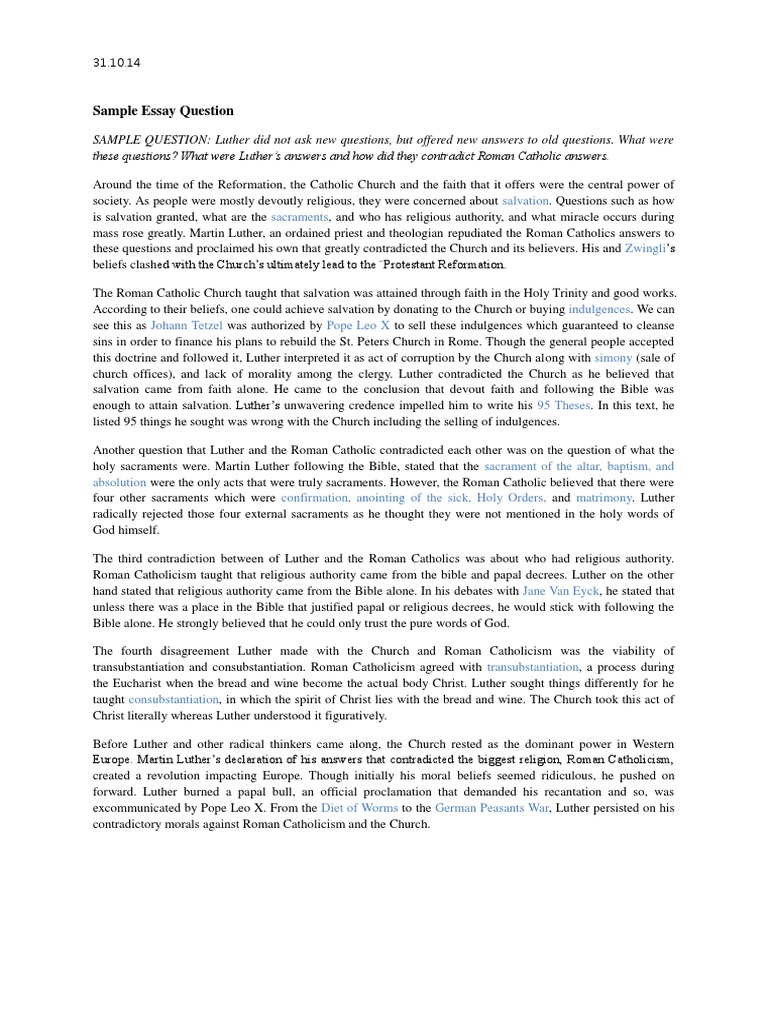 Sample Essay On The Protestant Reformation | PDF | Martin Luther ...