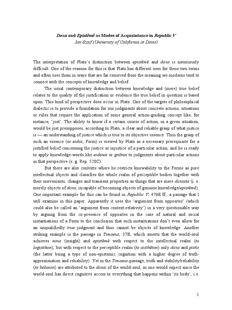 Doxa and Episteme | PDF | Social Science | Philosophy
