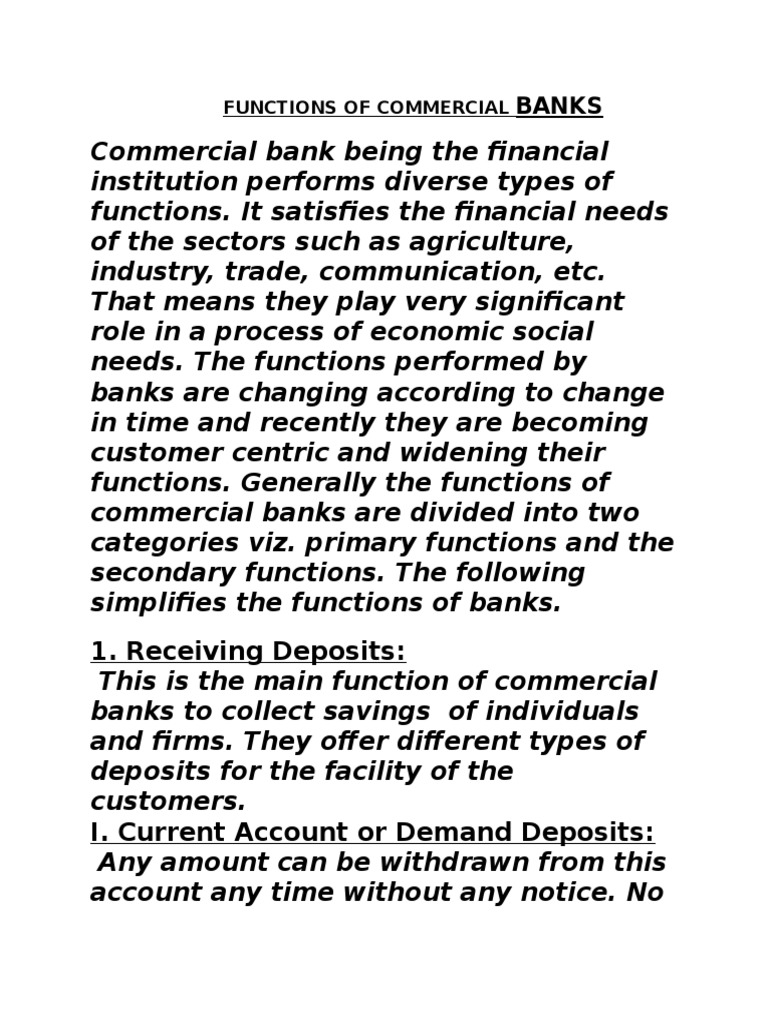 Commercial Bank Functions Explained | PDF | Overdraft | Deposit Account