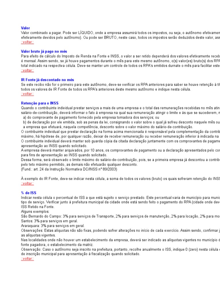 Planilha Modelo Rpa | PDF | Economia pública | Impostos