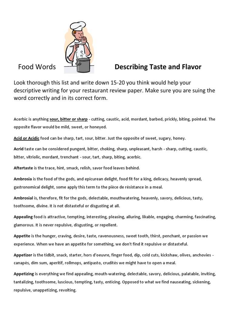 Food Words: Describing Taste and Flavor | PDF | Taste | Flavor