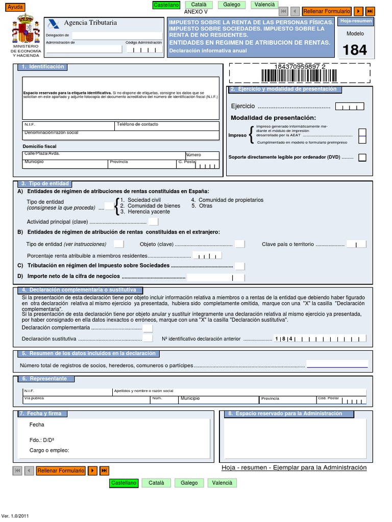 Modelo 184 | Descargar gratis PDF | Impuesto corporativo | Impuesto ...